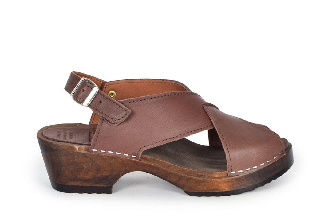 Brown Leather Clogs, Astoria Crossover Sandals, Open Toe - Etsy