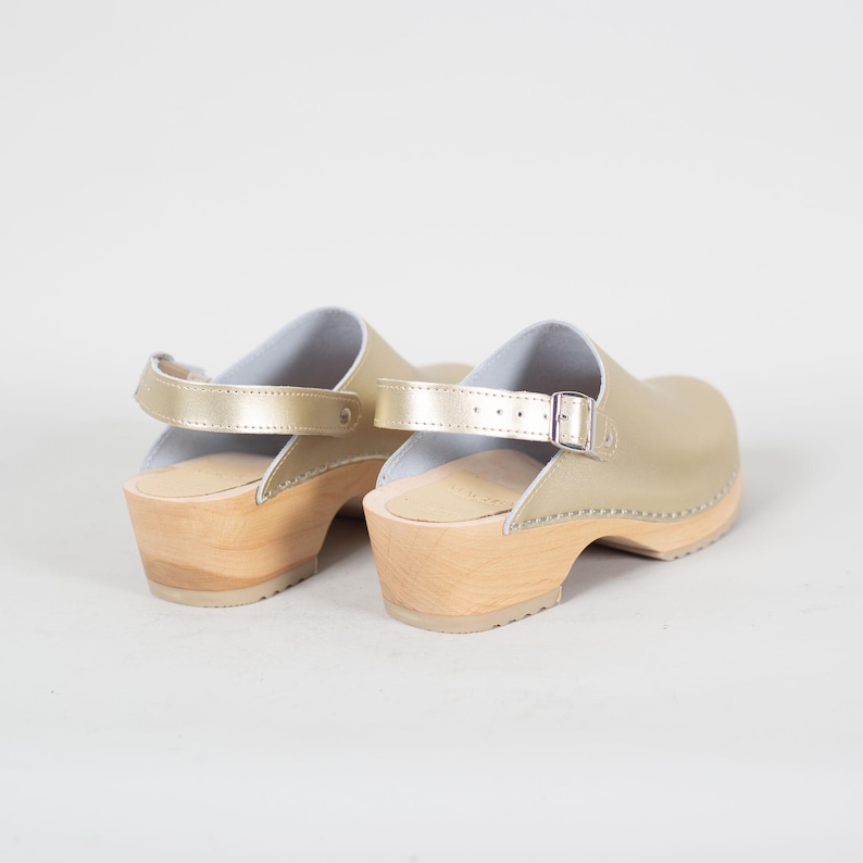 Gold Leather Clogs With Heel Strap: Handmade Swedish Mules - Etsy
