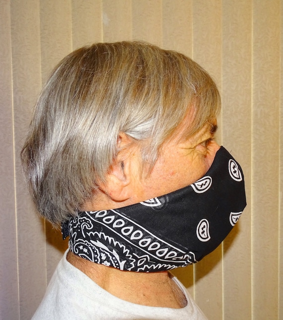 Black Bandanna face mask. multi layered with hook and loop | Etsy