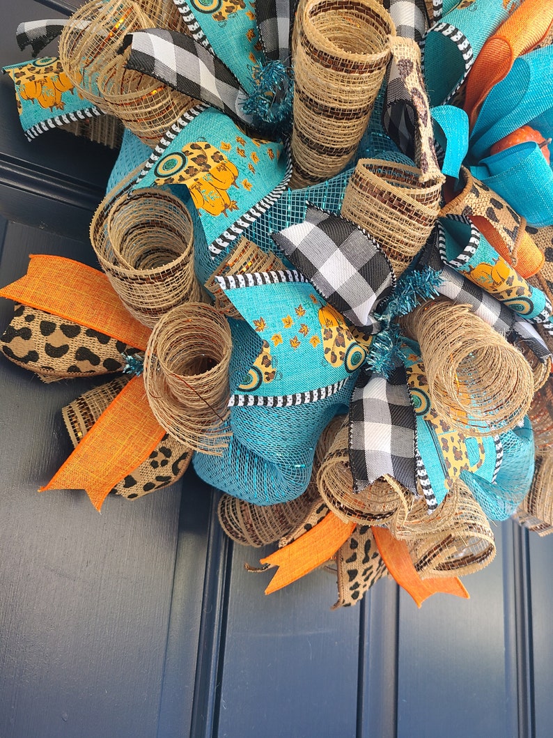 Leopard Print and Teal Fall Mini Wreath - Etsy