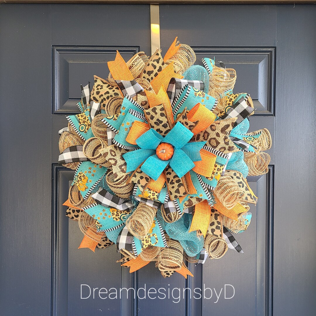 Leopard Print and Teal Fall Mini Wreath - Etsy