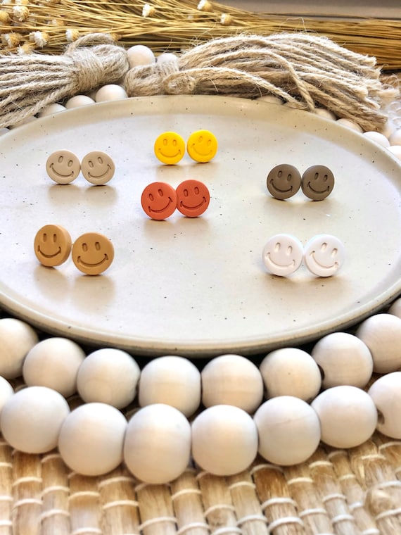 Smiley Face Clay Studs | Etsy
