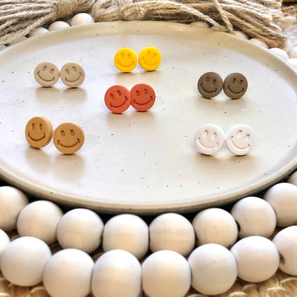 Smiley Face Stud Earrings - Etsy