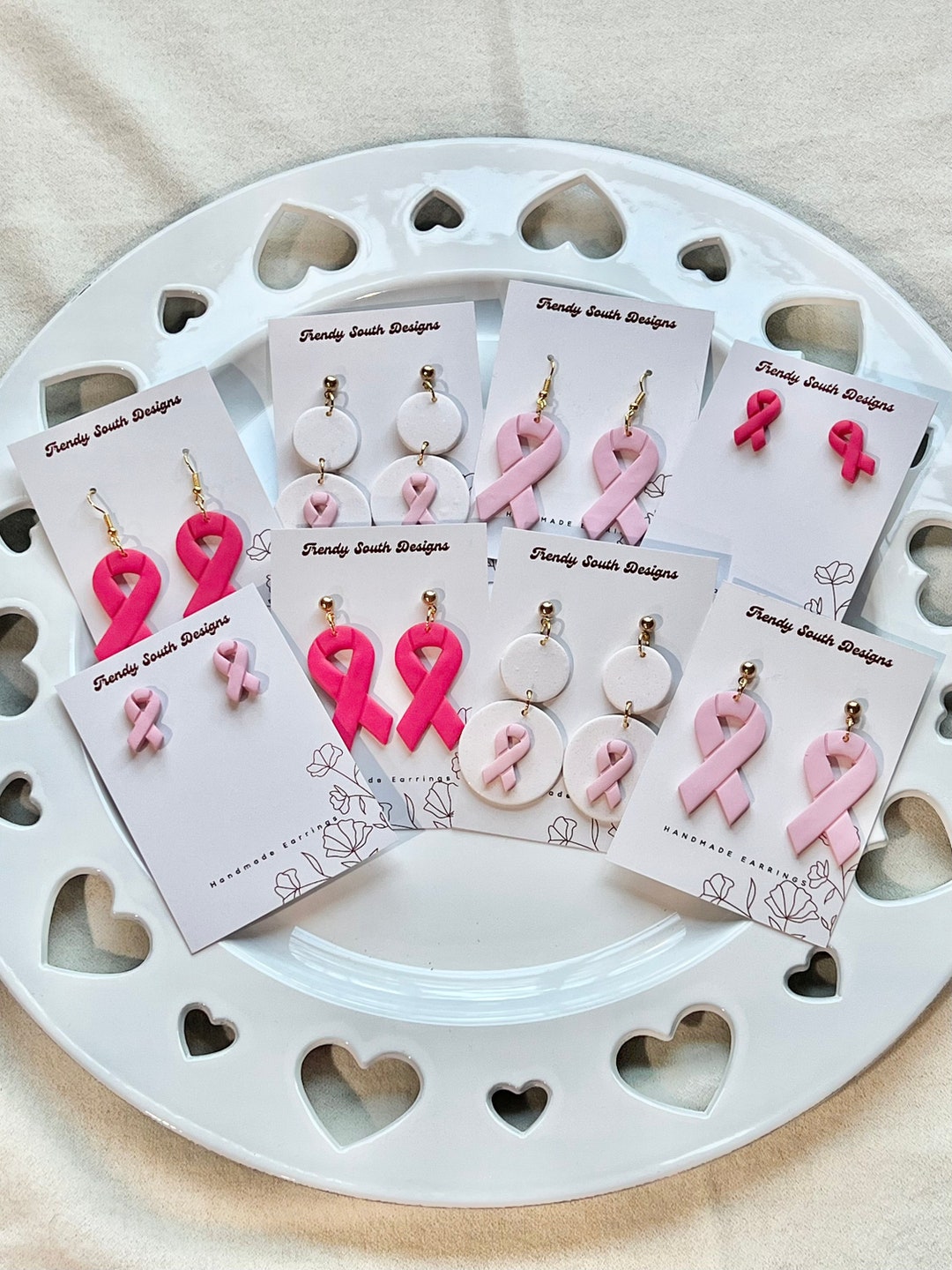Breast Cancer Awareness Ribbon Earrings, Clay Cancer Ribbon Earrings ...