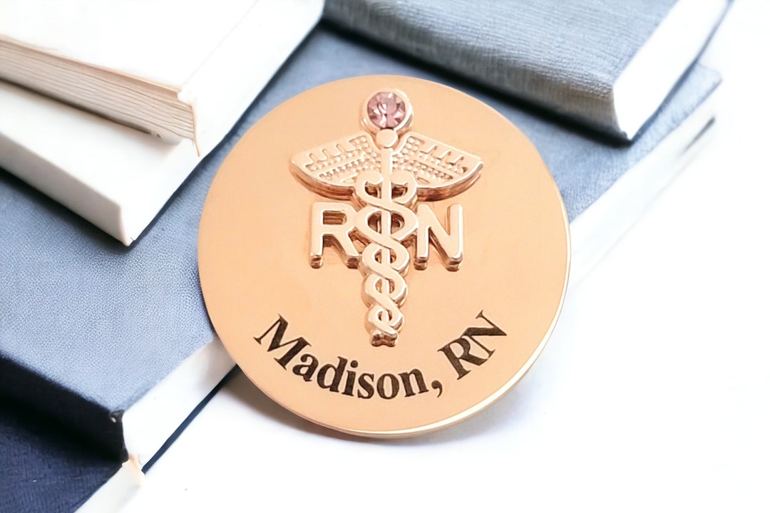 Rose Gold Engraved RN Pin - Registered Nurse Pin - Nurse Pinning Ceremony - Custom RN Pin ...