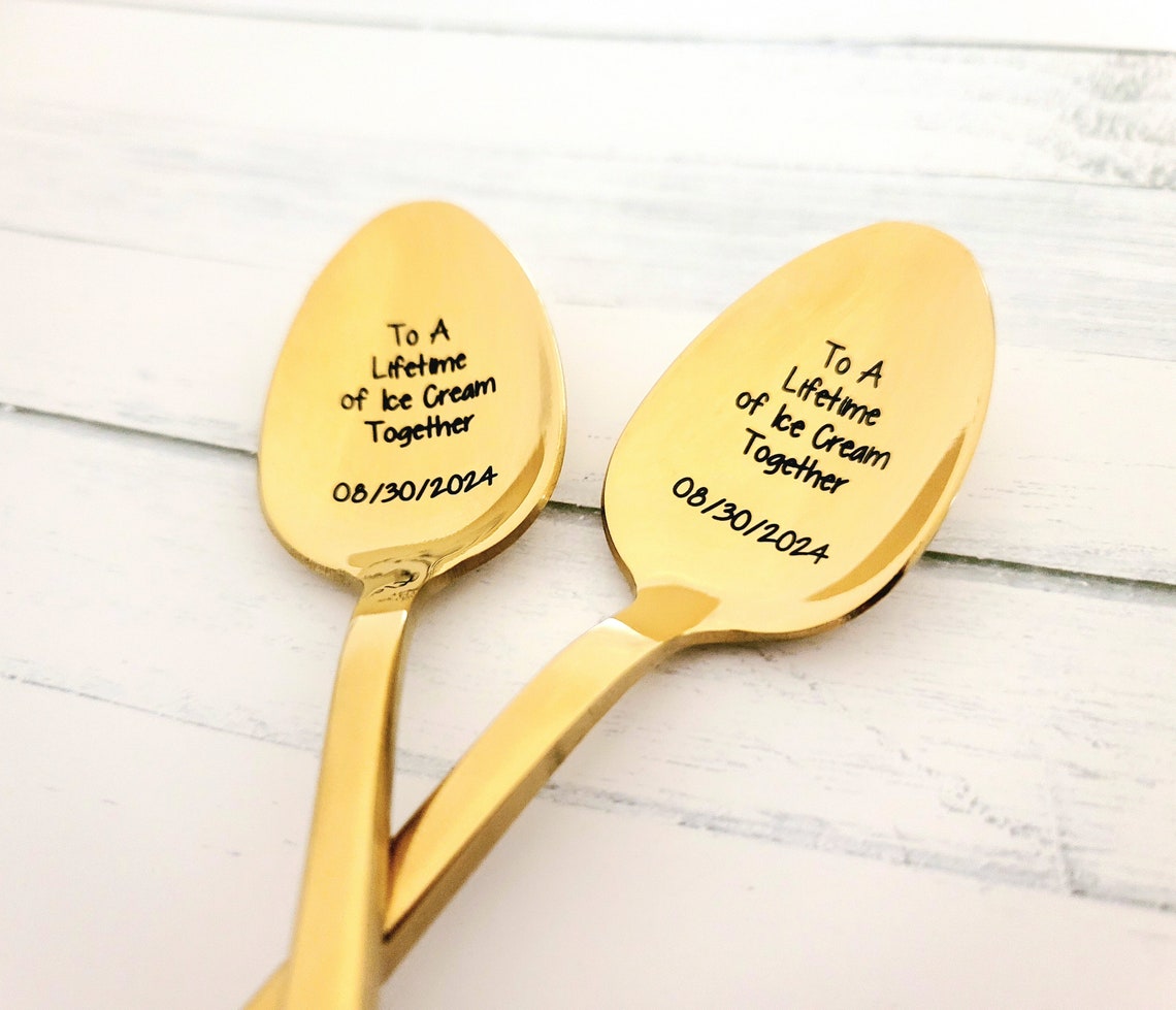 Gold Ice Cream Lovers Gift - Yellow Gold Couples Spoons - Gold Spoon ...