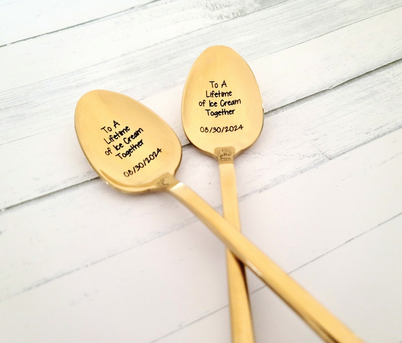 Gold Ice Cream Lovers Gift - Yellow Gold Couples Spoons - Gold Spoon ...