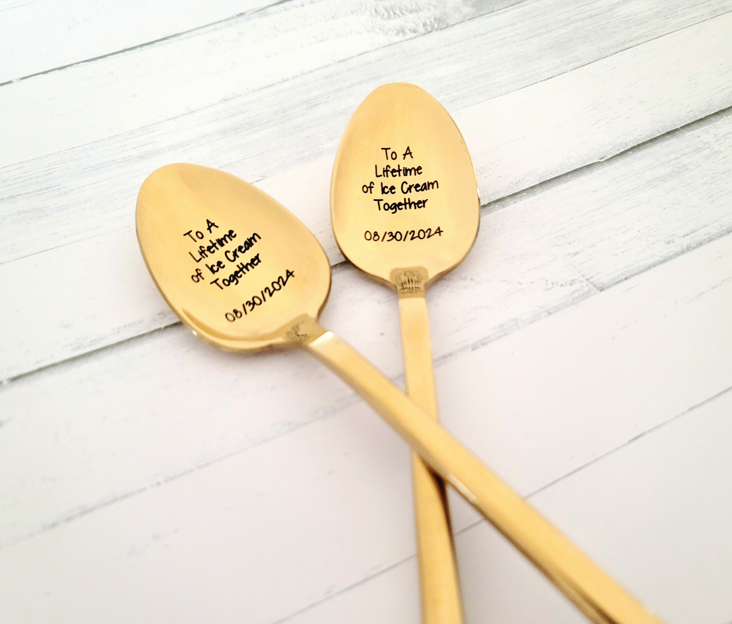 Gold Ice Cream Lovers Gift - Yellow Gold Couples Spoons - Gold Spoon ...