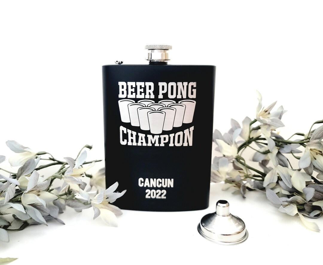 Personalized Beer Pong Champion Flask - Cheers to the Winner - Custom ...