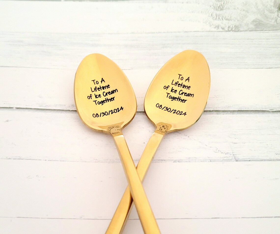 Gold Ice Cream Lovers Gift - Yellow Gold Couples Spoons - Gold Spoon ...