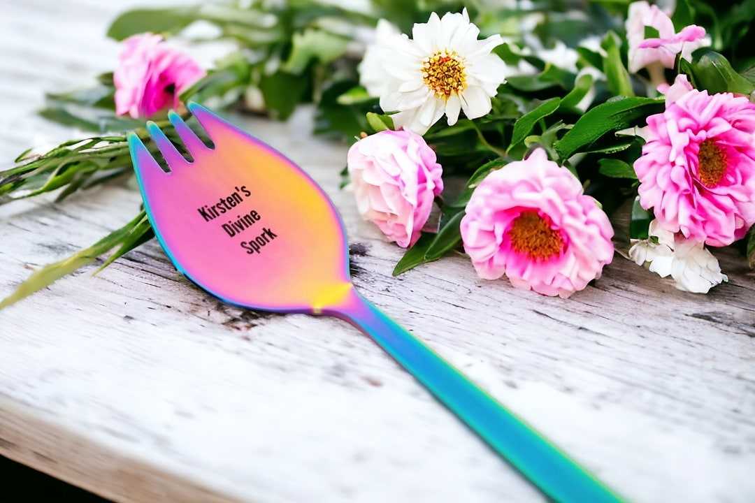 Personalized Rainbow Spork - Custom Spoon Fork Gift - Rainbow or Silver ...