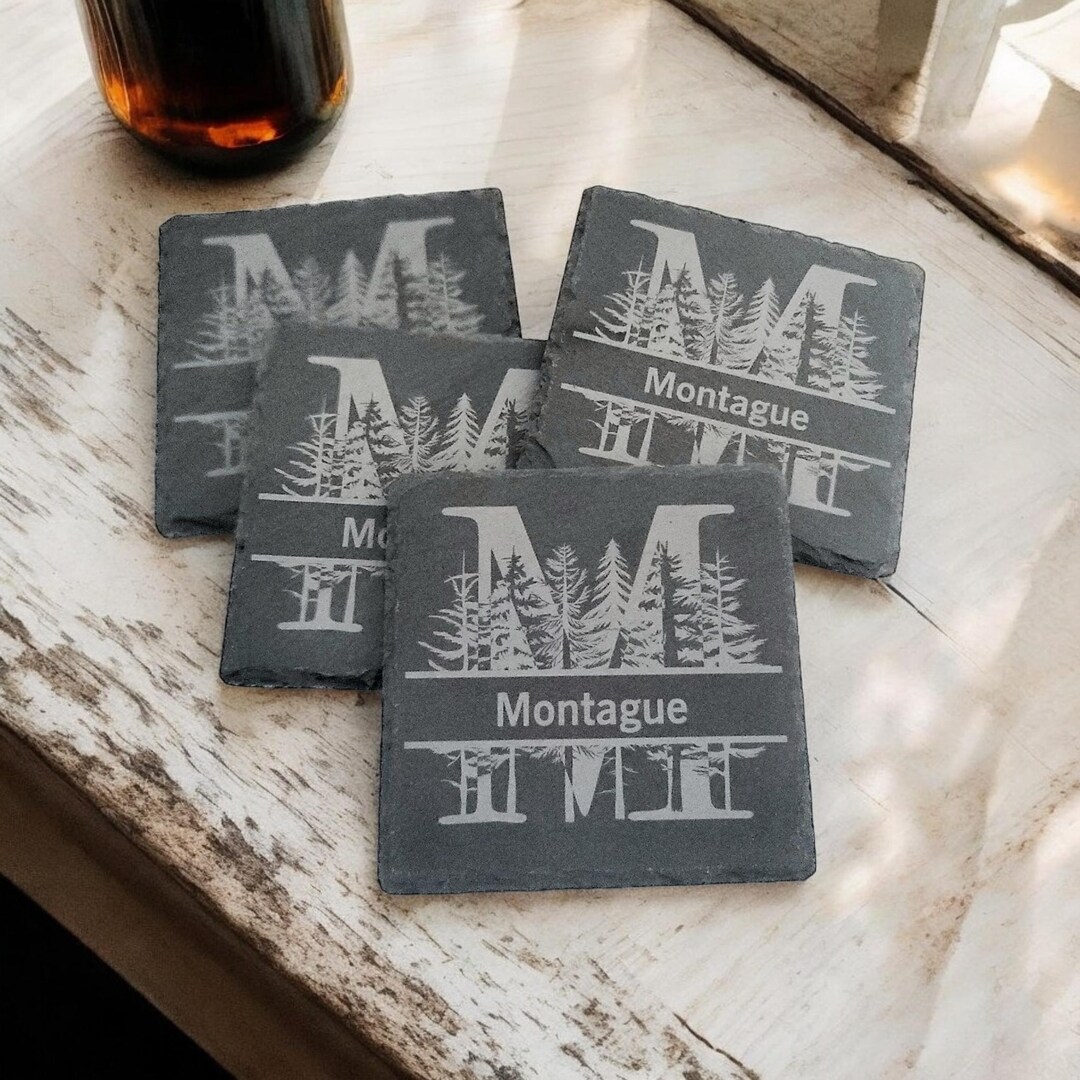 Personalized Slate Coaster Set, Family Monogrammed Set of 4 Coasters ...