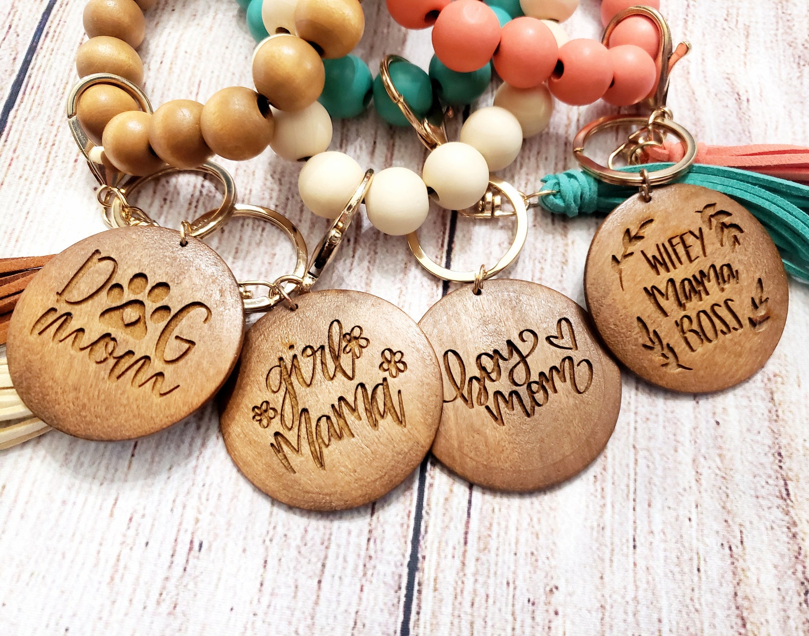 Wood Bead Keychain Wristlet Beaded Keychain Tassel - Etsy