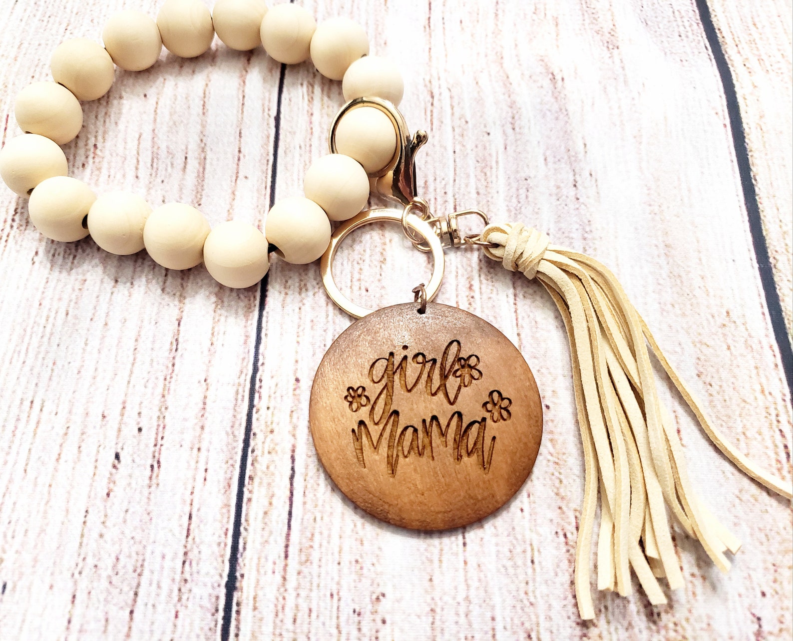 Wood Bead Keychain Wristlet Beaded Keychain Tassel | Etsy