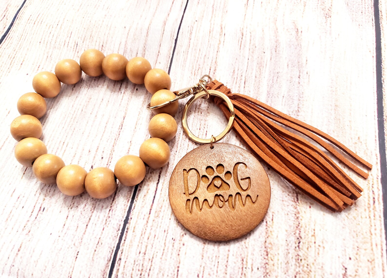 Wood Bead Keychain Wristlet Beaded Keychain Tassel - Etsy