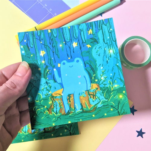 Cute Adorable Frog on Log Art Print Kawaii Wall Art Print - Etsy