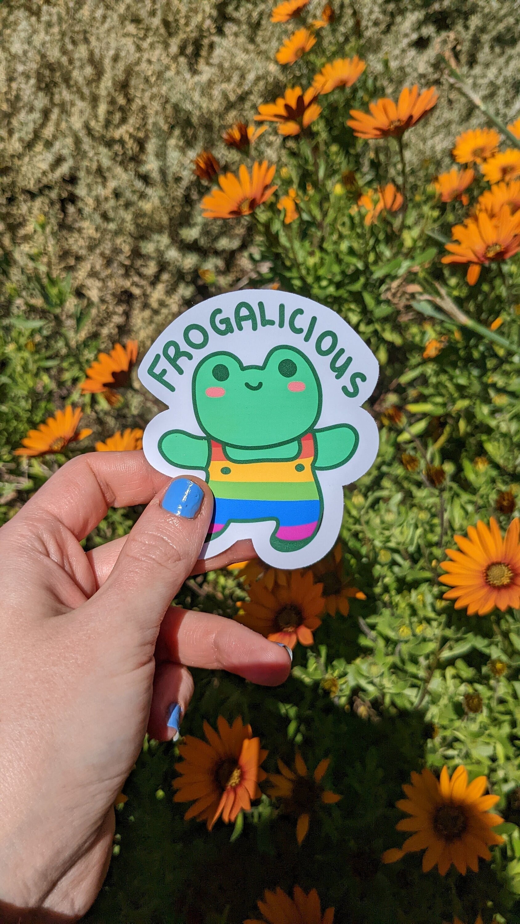 Frogalicious Rainbow Frog Sticker, Waterproof Option, Cute Frog Sticker ...