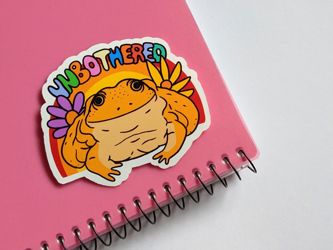 Unbothered Frog Vinyl Sticker, Waterproof Option, Cute Frog Sticker ...