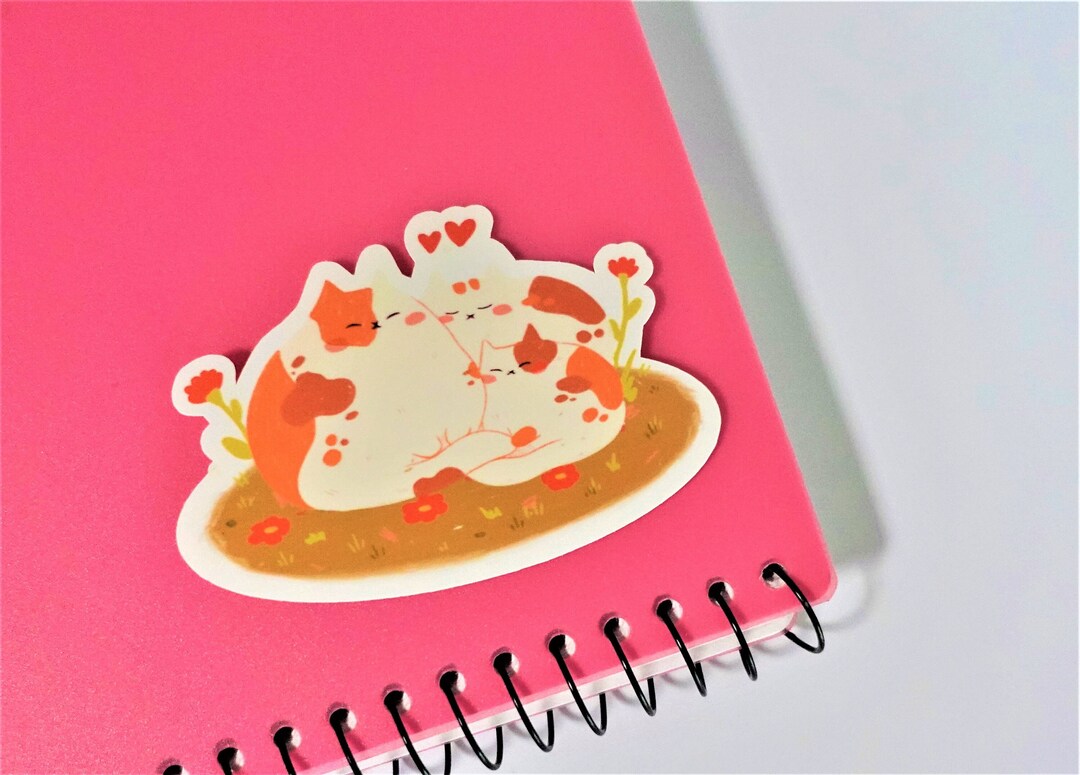 Cuddling Cats Vinyl Sticker, Cat Sticker, Waterproof Sticker, Laptop ...