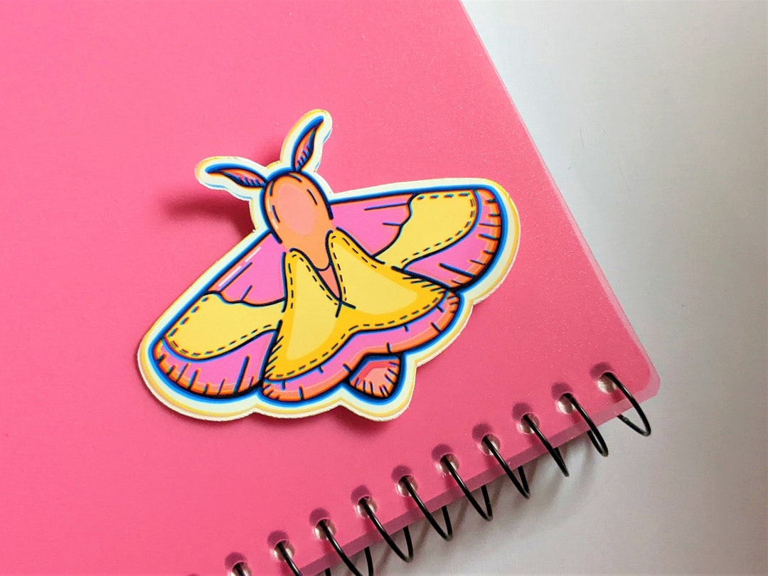 Rosy Maple Moth 3" Vinyl Sticker | Waterproof Option | Cute Moth ...