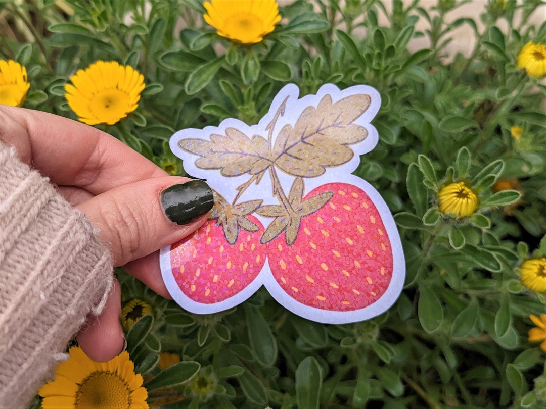 Strawberries Holographic Sparkle Sticker, Strawberry Sticker ...