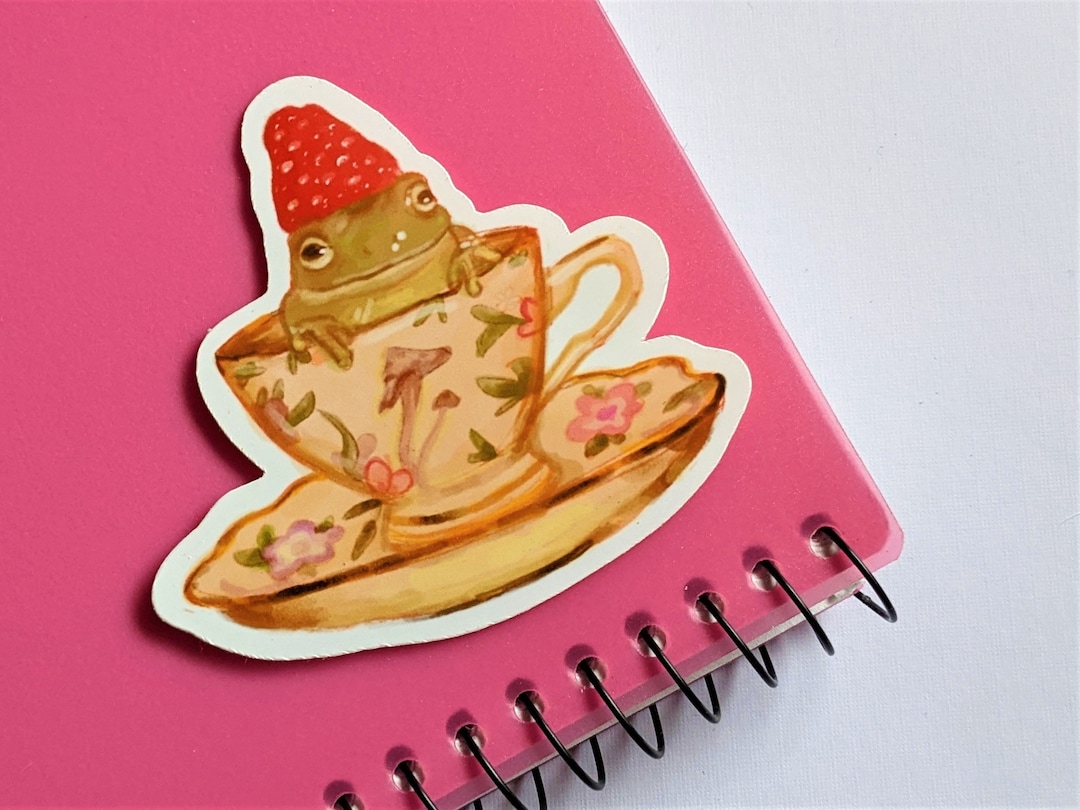 Strawberry Frog Vinyl Sticker | Waterproof Option | Cute Frog Sticker ...