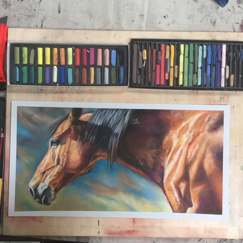 Original Chalk Pastel Drawing Bay Horse on Pastelmat - Etsy