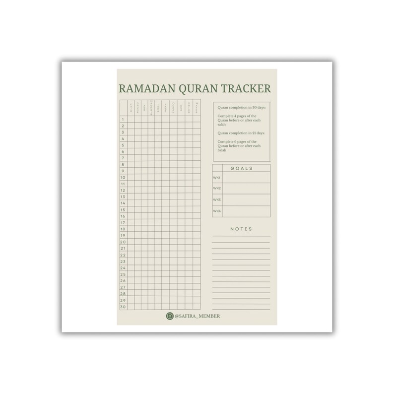 Ramadan Daily Quran Tracker, Printable PDF for Spiritual Progress and ...