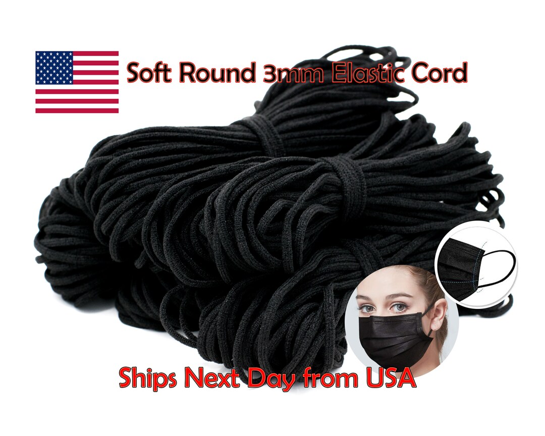 Soft Round 3mm Elastic Cord for Mask Black Color Fast Ship From the USA ...