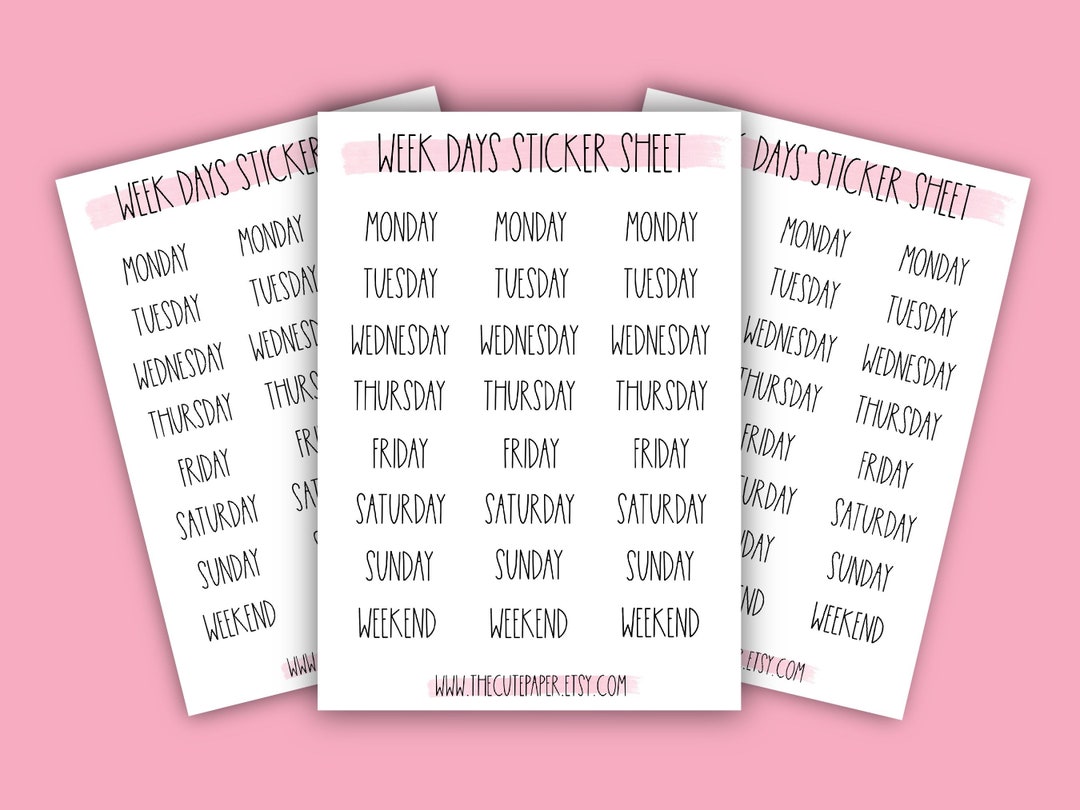 Minimalistic Week Days Planner Sticker Sheet ~ Monday-sunday / Days of ...