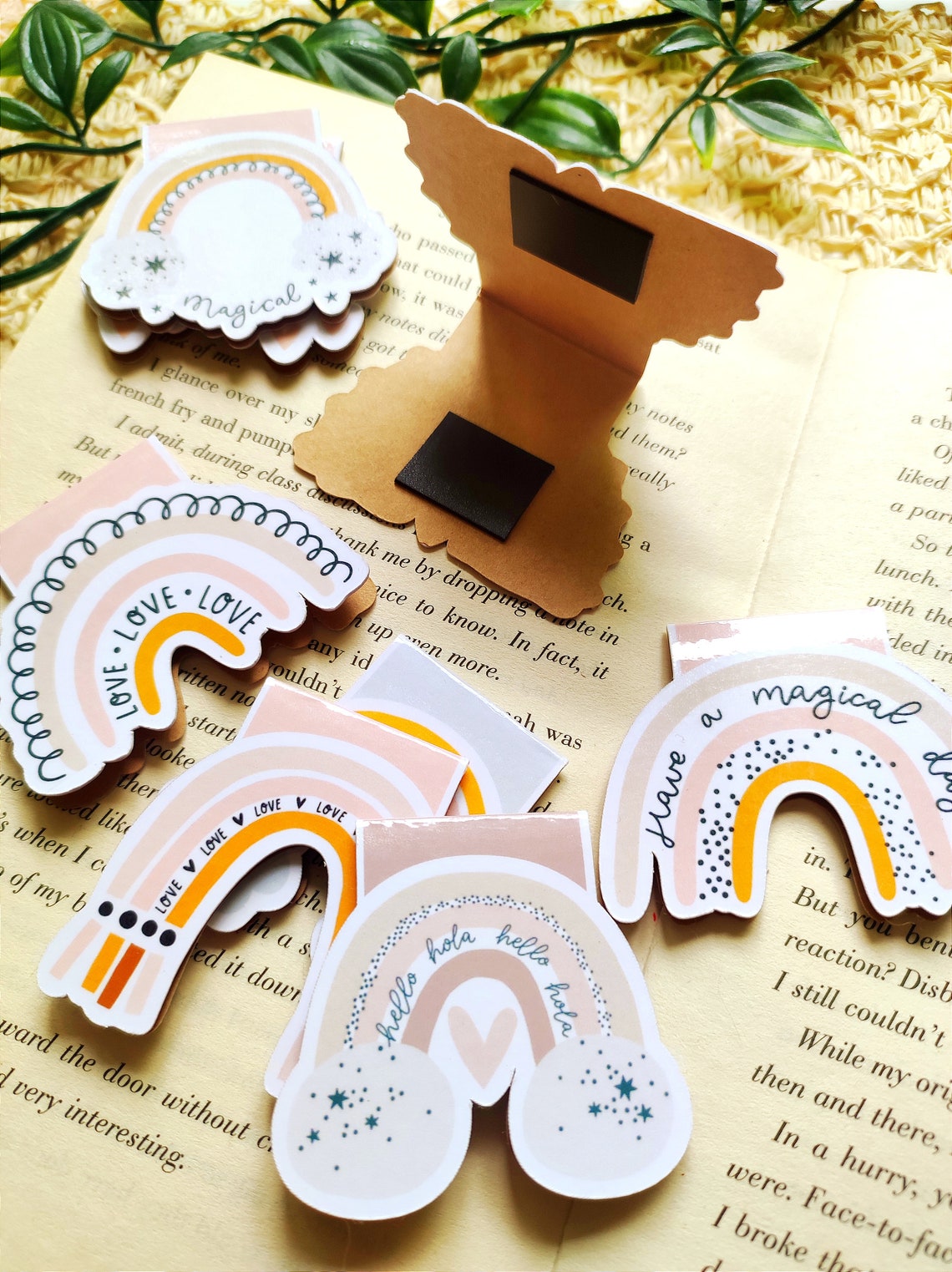 Magnetic Bookmarks | Boho Rainbows Magnetic Bookmark | Pastel Rainbow ...