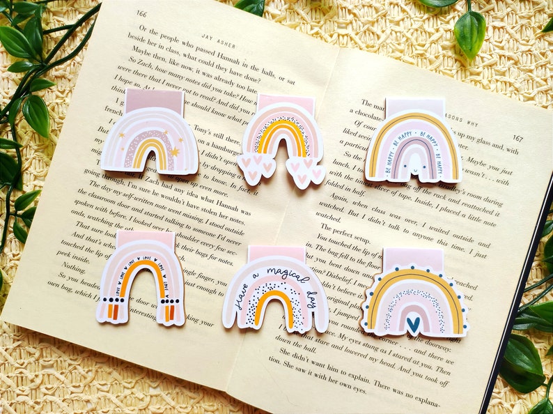 Magnetic Bookmarks | Boho Rainbows Magnetic Bookmark | Pastel Rainbow ...
