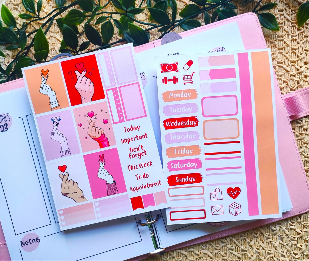 FINGER HEARTS Weekly Planner Sticker Kit St. Valentine's Vertical ...
