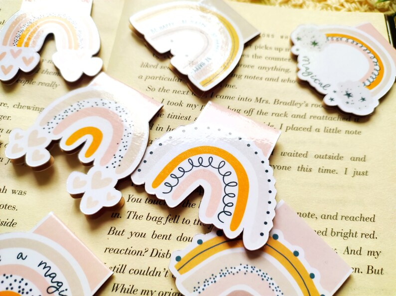 Magnetic Bookmarks | Boho Rainbows Magnetic Bookmark | Pastel Rainbow ...