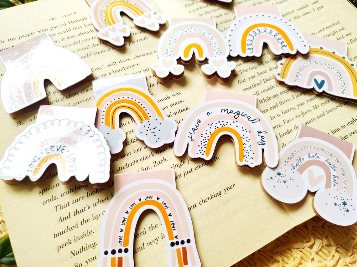 Magnetic Bookmarks | Boho Rainbows Magnetic Bookmark | Pastel Rainbow ...