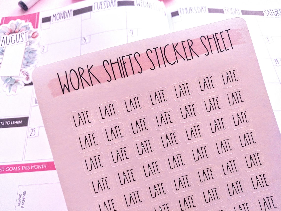 Minimalistic Work Shifts Planner Sticker Sheet Late Shift | Etsy