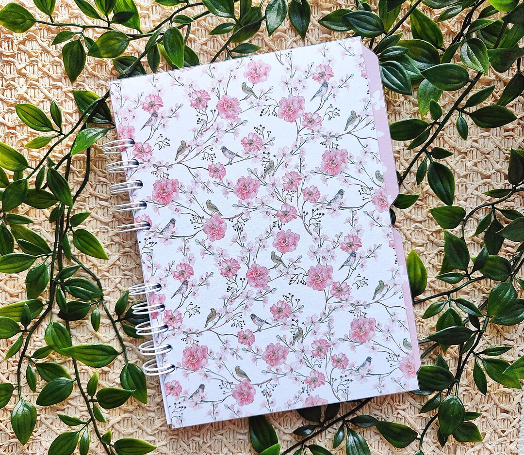 A5 Notebook With Dividers | Pink Floral Ring Bound Journal With ...