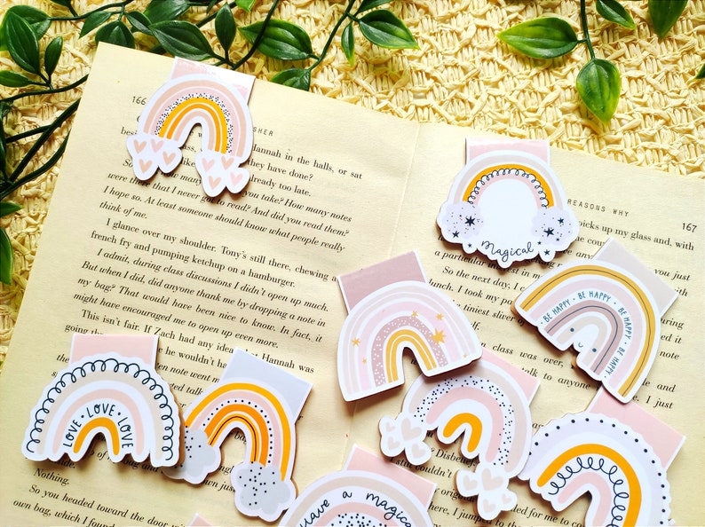 Magnetic Bookmarks | Boho Rainbows Magnetic Bookmark | Pastel Rainbow ...