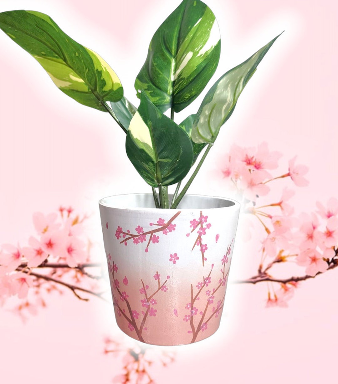 Hand-painted Sakura Plant Pot, Pink Cherry Blossom, Funky Home Decor - Etsy