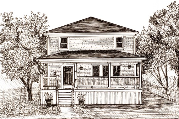 Art & Collectibles Graphite Moving Gift Custom Home Painting House ...