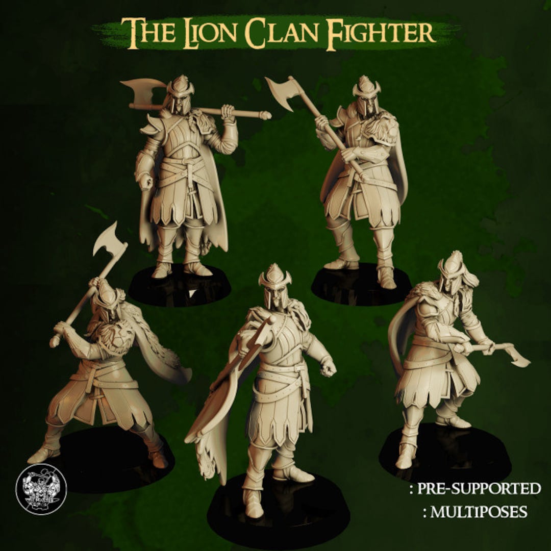 Resin 3D Printed Elven Axe Fighters: Lion Clan Warriors D&D Miniatures ...
