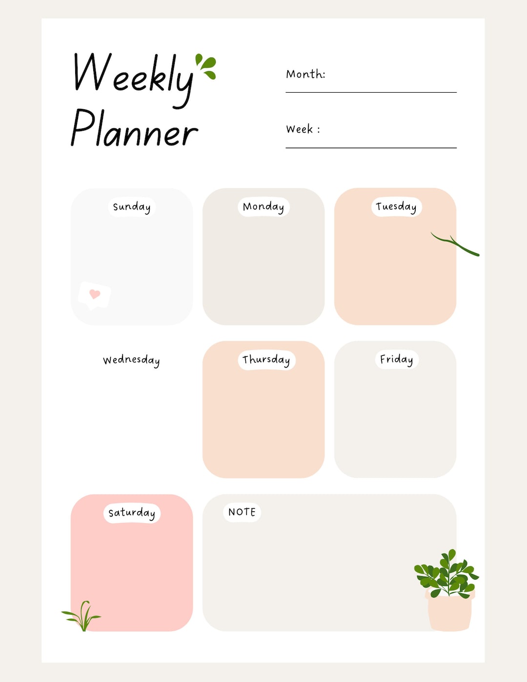 WEEKLY PLANNER BOHO Planner Page - Etsy