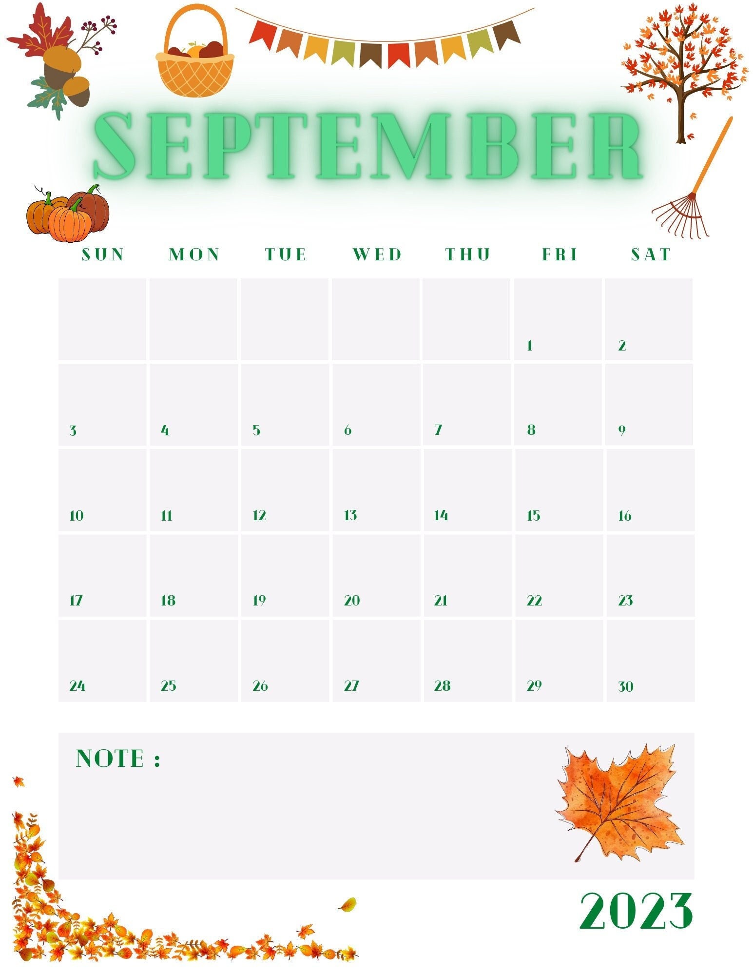 SEPTEMBER-INSTANT DOWNLOAD Calendar - Etsy