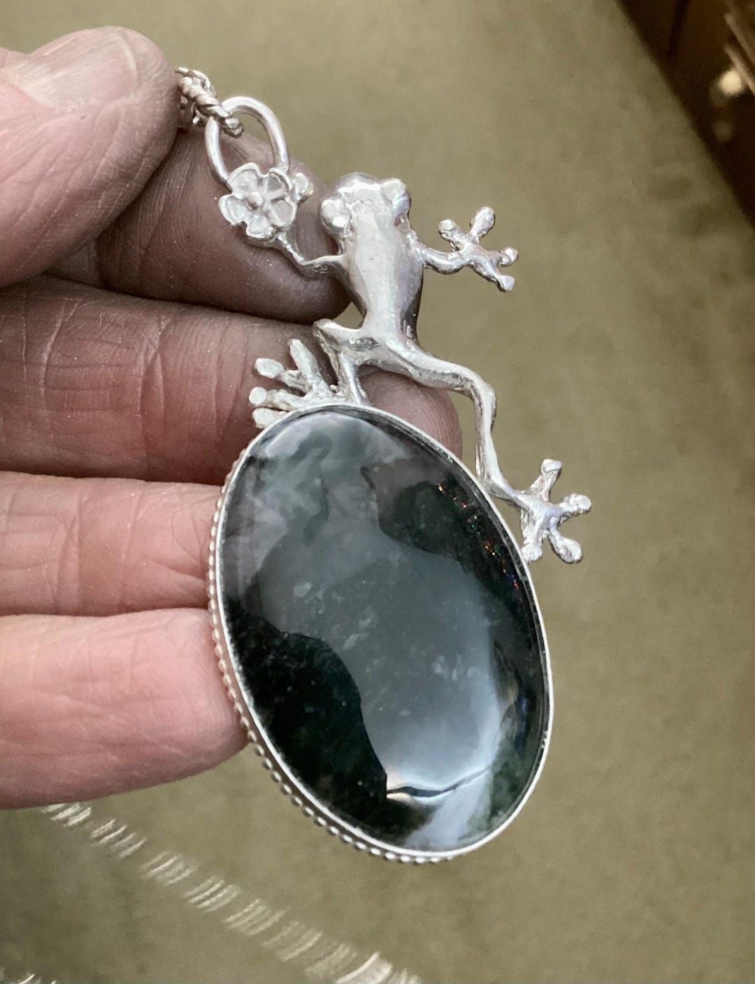 Frog on a Mossy Log Tiny Treefrog and Moss Agate Pendant in Sterling ...