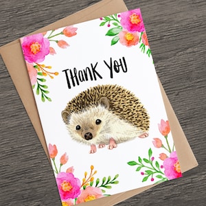 Hedgehog Thank You Card | Cute Animal Thank You Card | Blank Inside - Etsy