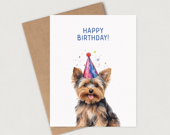 Yorkie Birthday Card Happy Birthday Card Dog Birthday Card Blank Inside ...