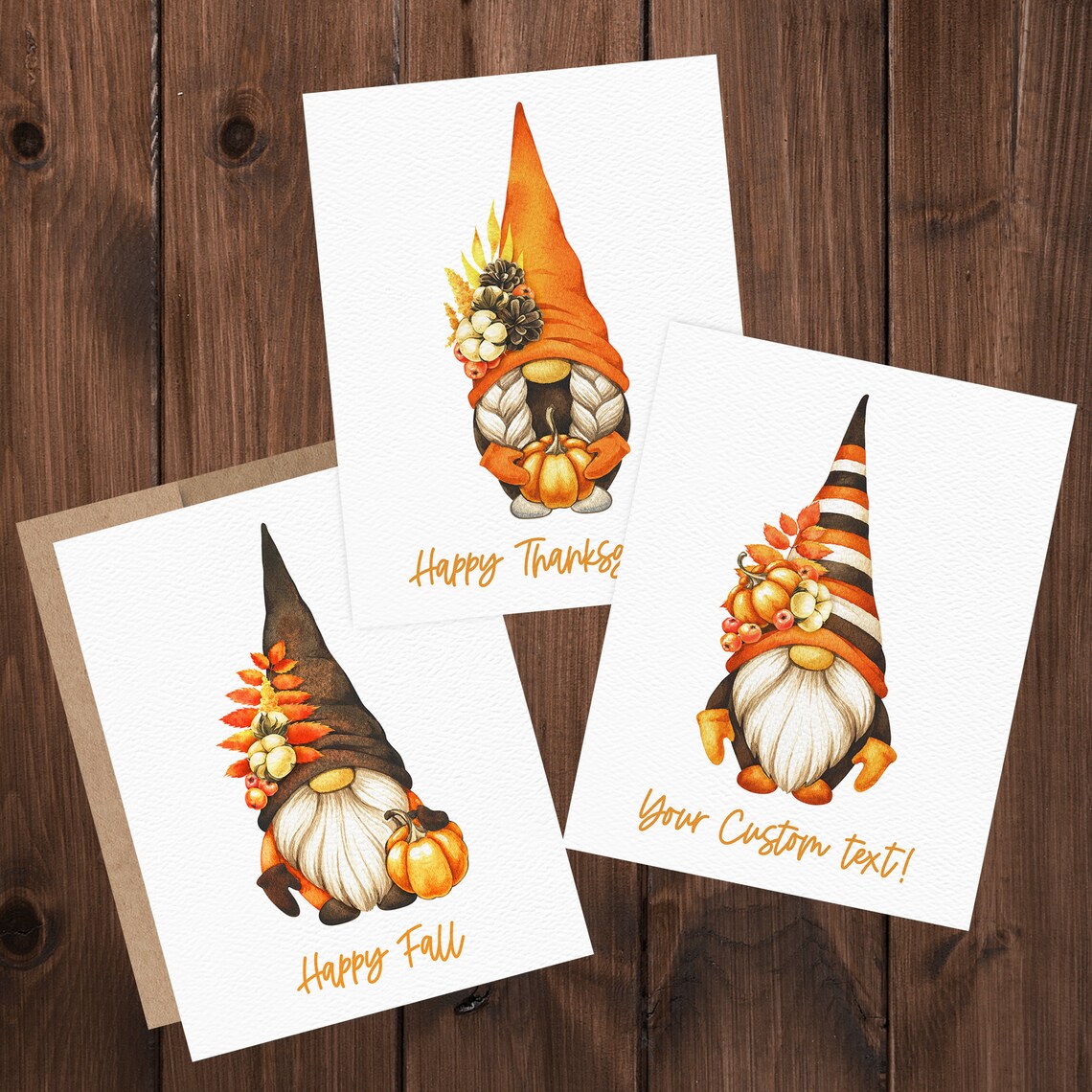 Personalized Fall Gnome Greeting Cards Your Custom Text - Etsy