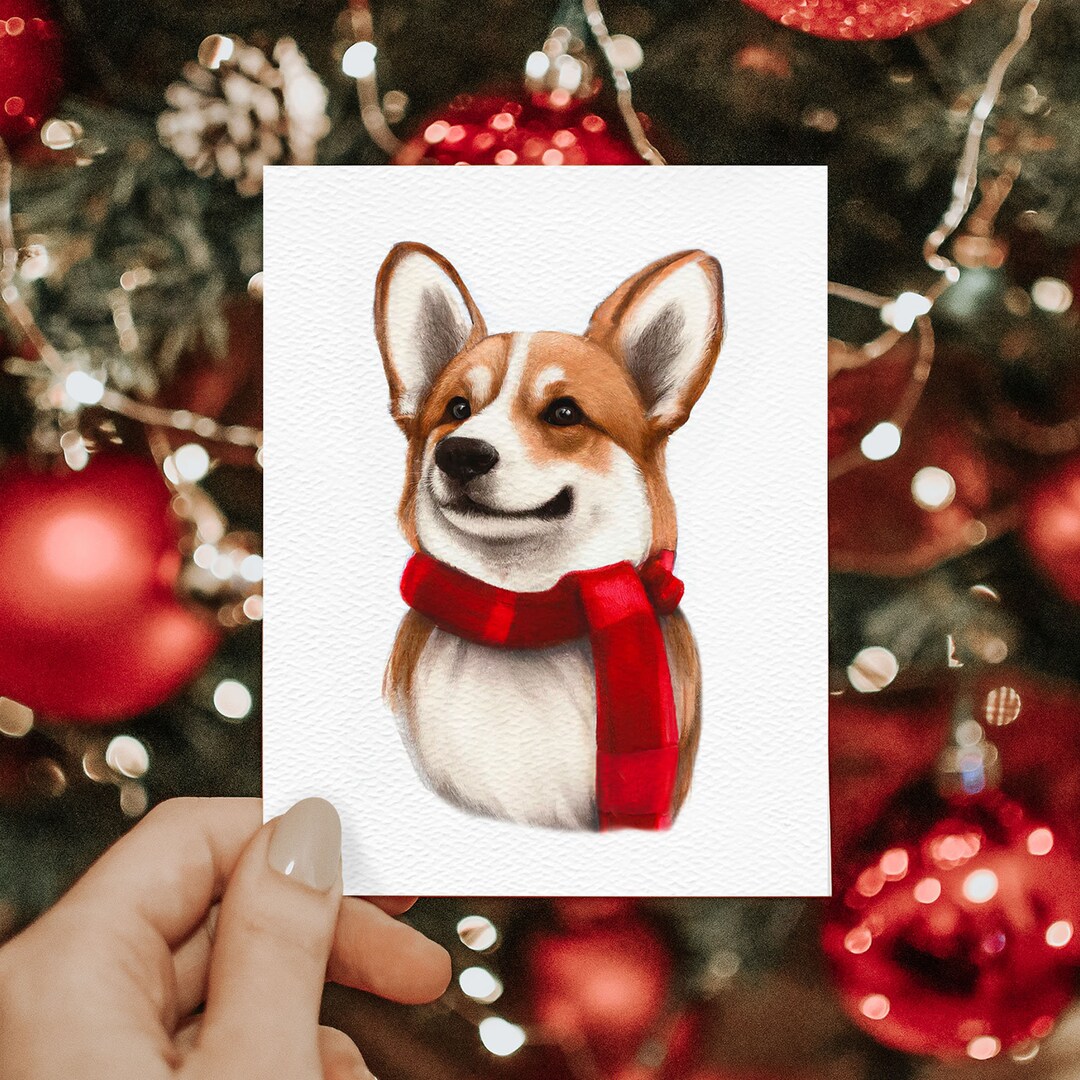 Holiday Corgi Card | Corgi Wearing a Scarf | Dog Christmas Card | Blank ...