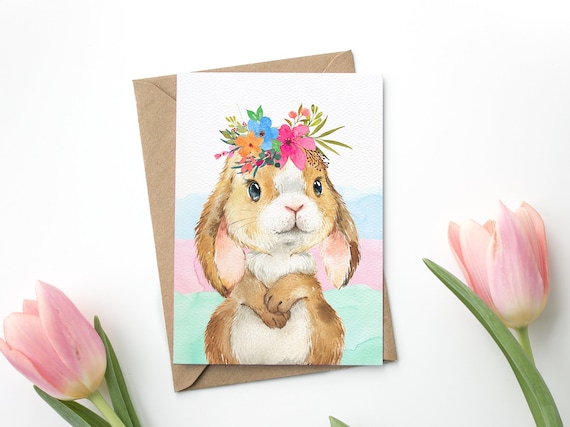 Bunny Rabbit Card Happy Spring Cute Greeting Card Eco - Etsy