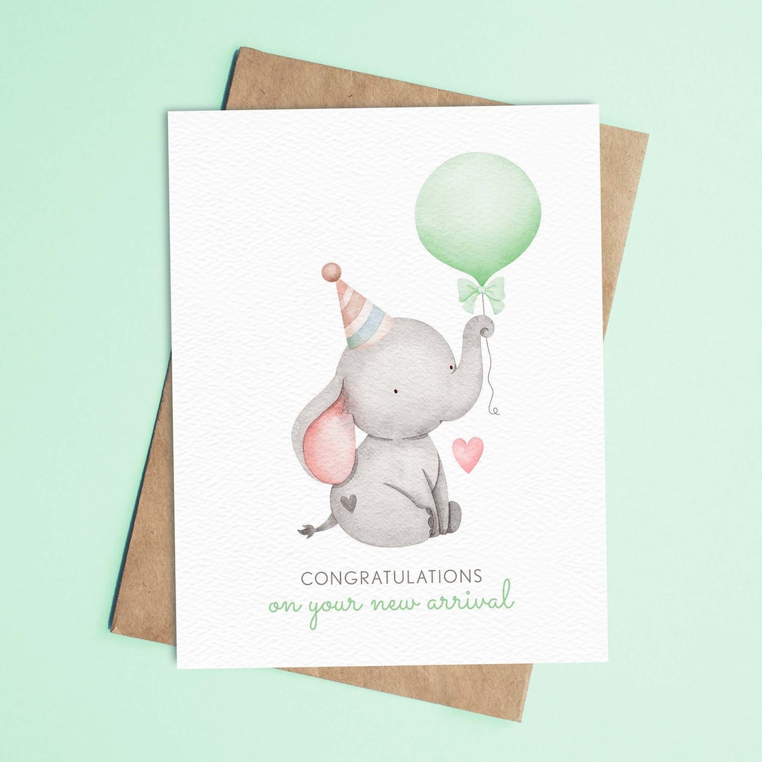 Card for New Baby, Congratulations, Green Elephant, Gender Neutral ...